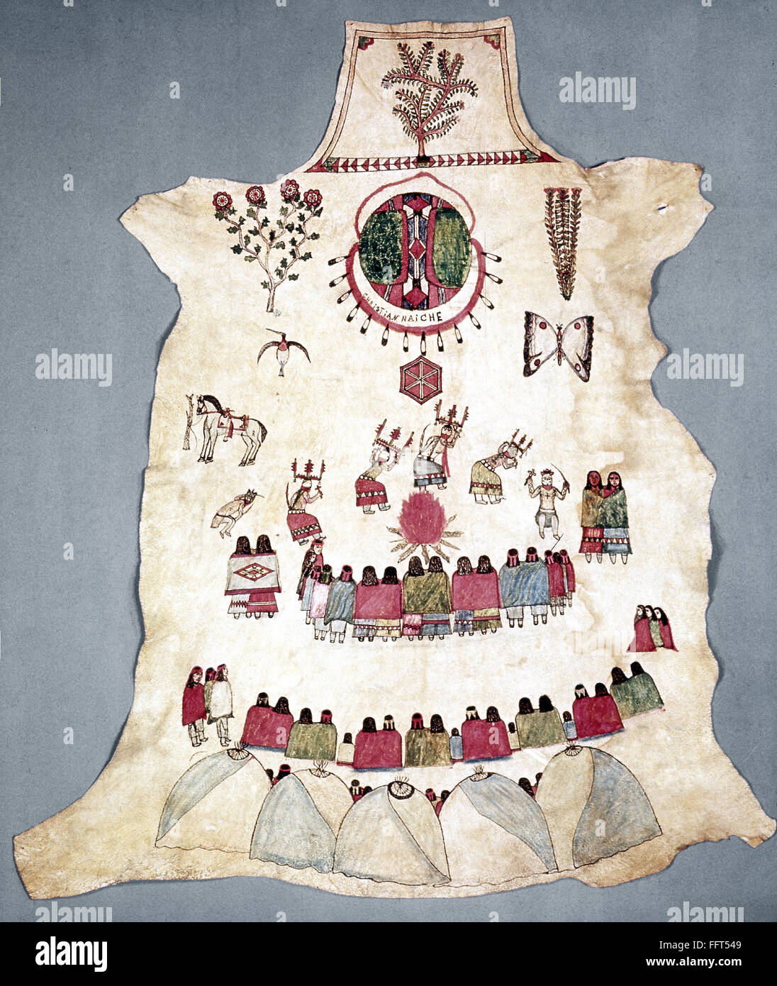 APACHE PAINTING. /nDepiction of the Crown Dance ritual painted on an ...