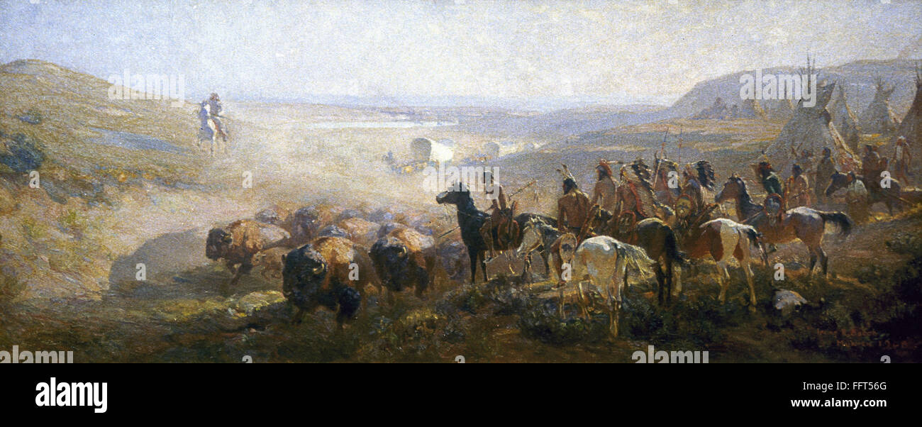 BACON: PRAIRIE, 1908. /n'The Conquest of the Prairie.' Oil painting by ...