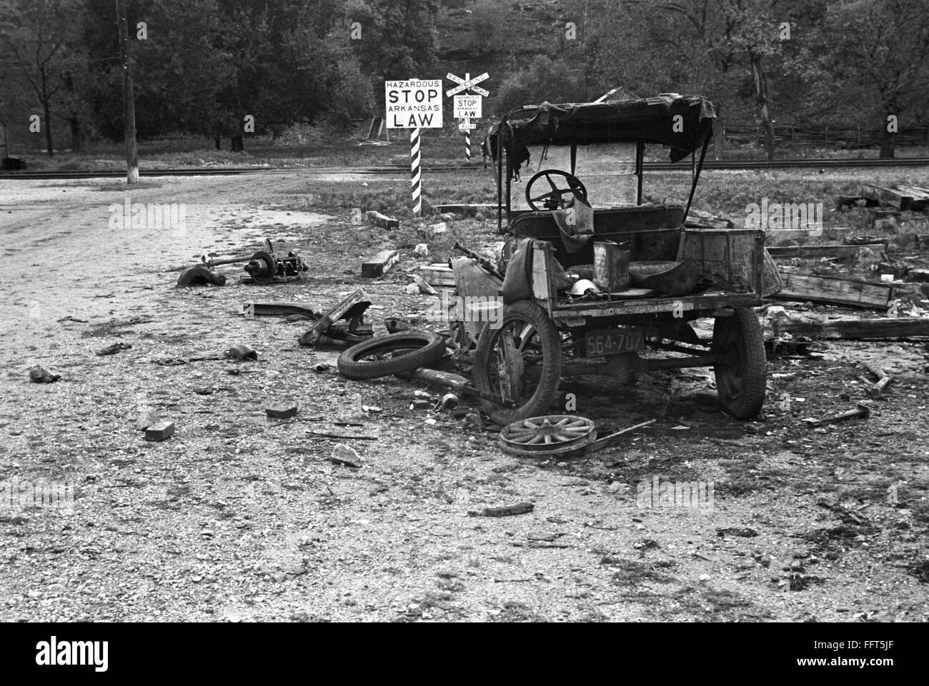 ARKANSAS: ROADSIDE, 1935. /nAn abandoned automobile in front of a ...