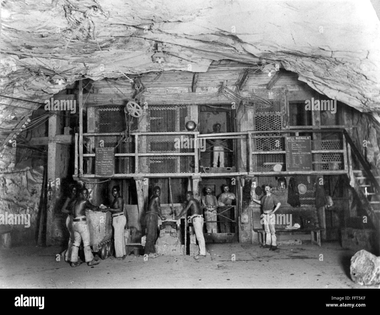 DIAMOND MINING, c1900. /nDiamond miners working in a shaft in the ...