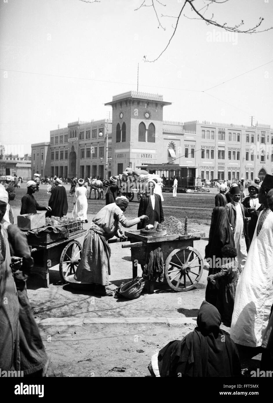 EGYPT: CAIRO. /nThe railroad station in Cairo, Egypt, with vendors in ...