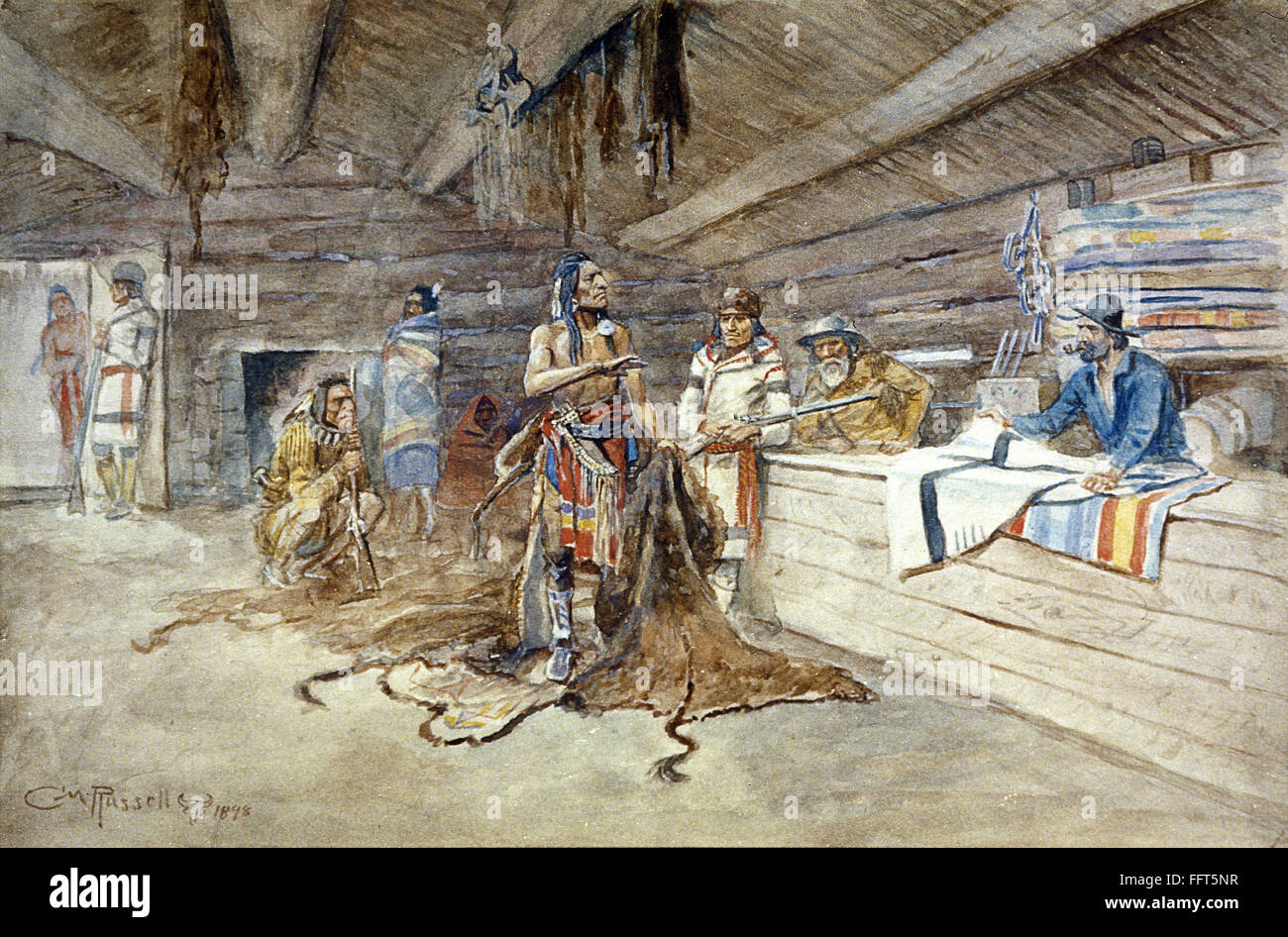 RUSSELL: TRADING POST, 1898. /n'Joe Kipp's Trading Post.' Oil painting ...