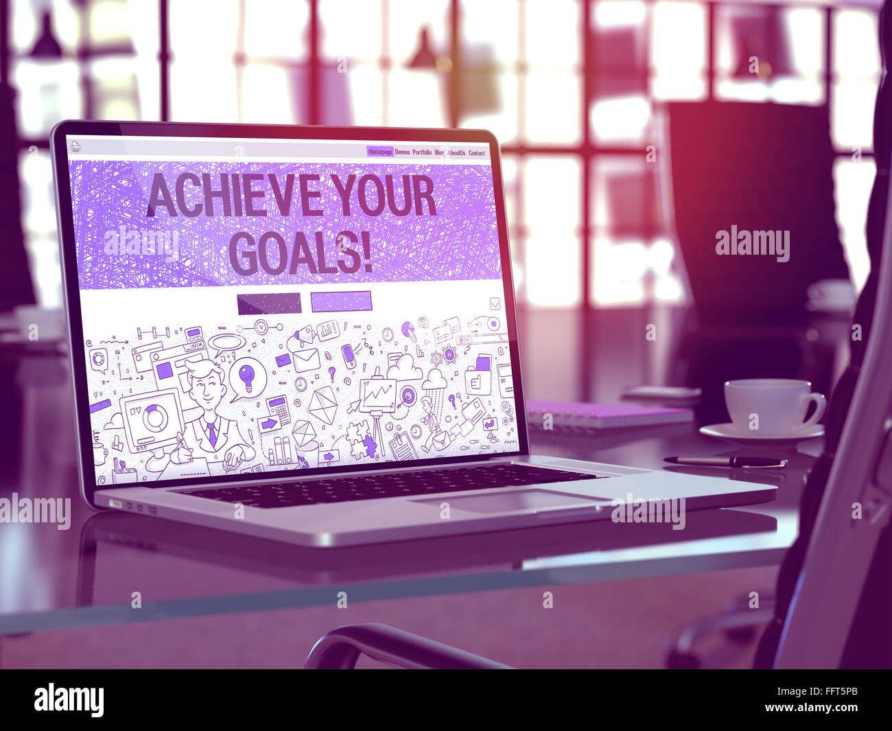 Achieve Your Goals on Laptop in Modern Workplace Background Stock Photo ...