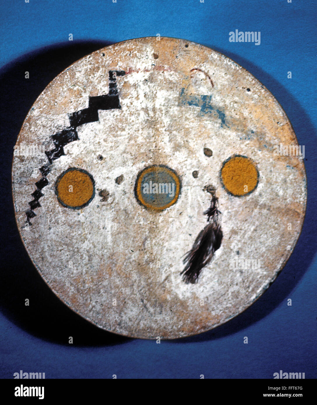 NATIVE AMERICAN SHIELD. /nNative American painted buffalo hide shield ...