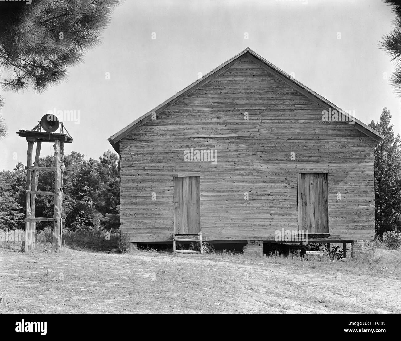 RURAL SCHOOLHOUSE, 1936. /nOne-room grammar schoolhouse and school bell ...
