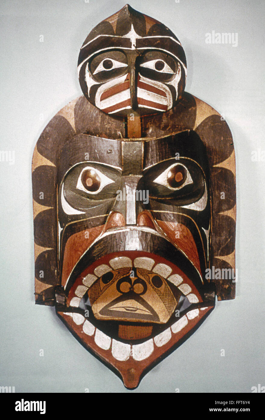 CANADA: KWAKIUTL MASK. /nKwakiutl carved wooden moveable mask, from ...