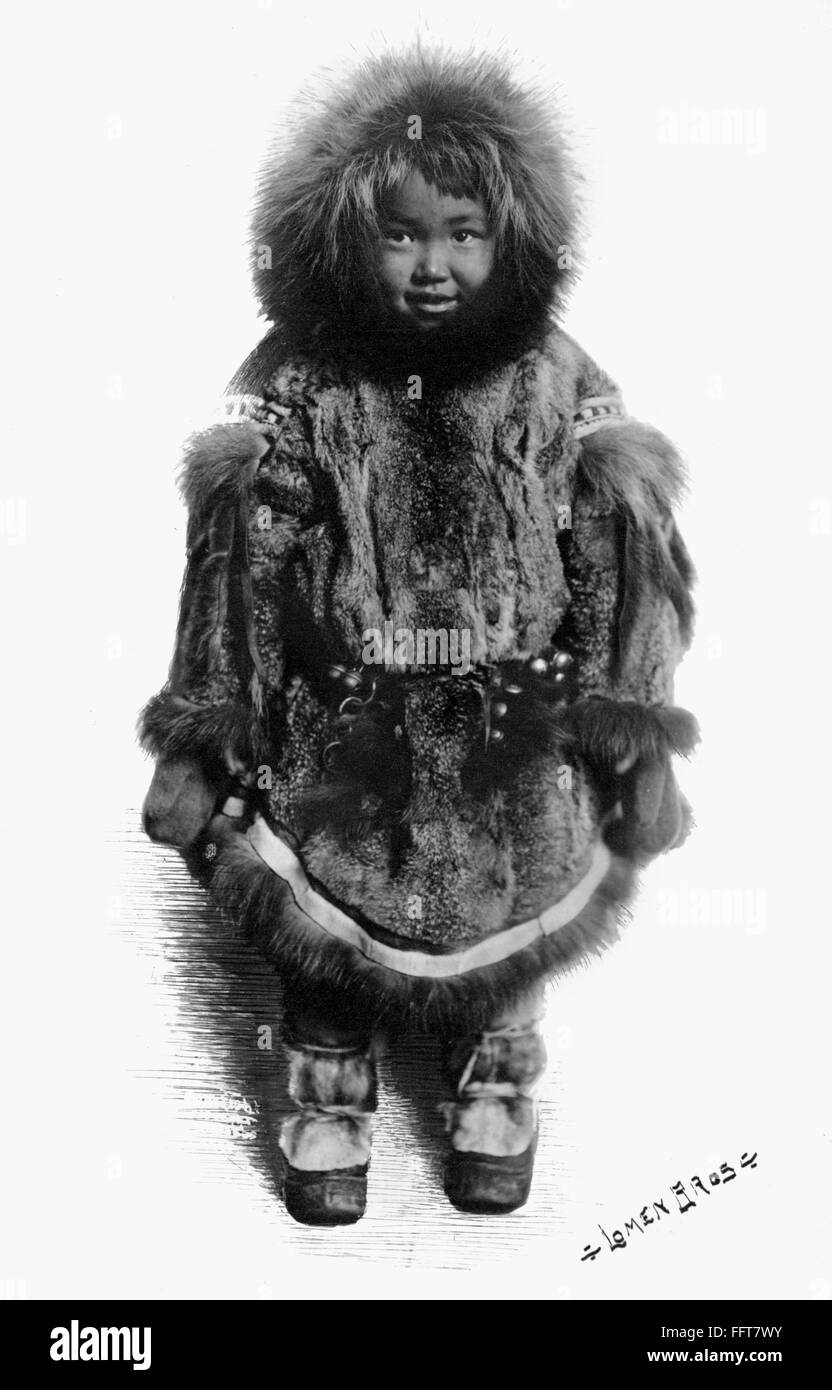 ALASKA: ESKIMO CHILD. /nEskimo child dressed in traditional fur ...