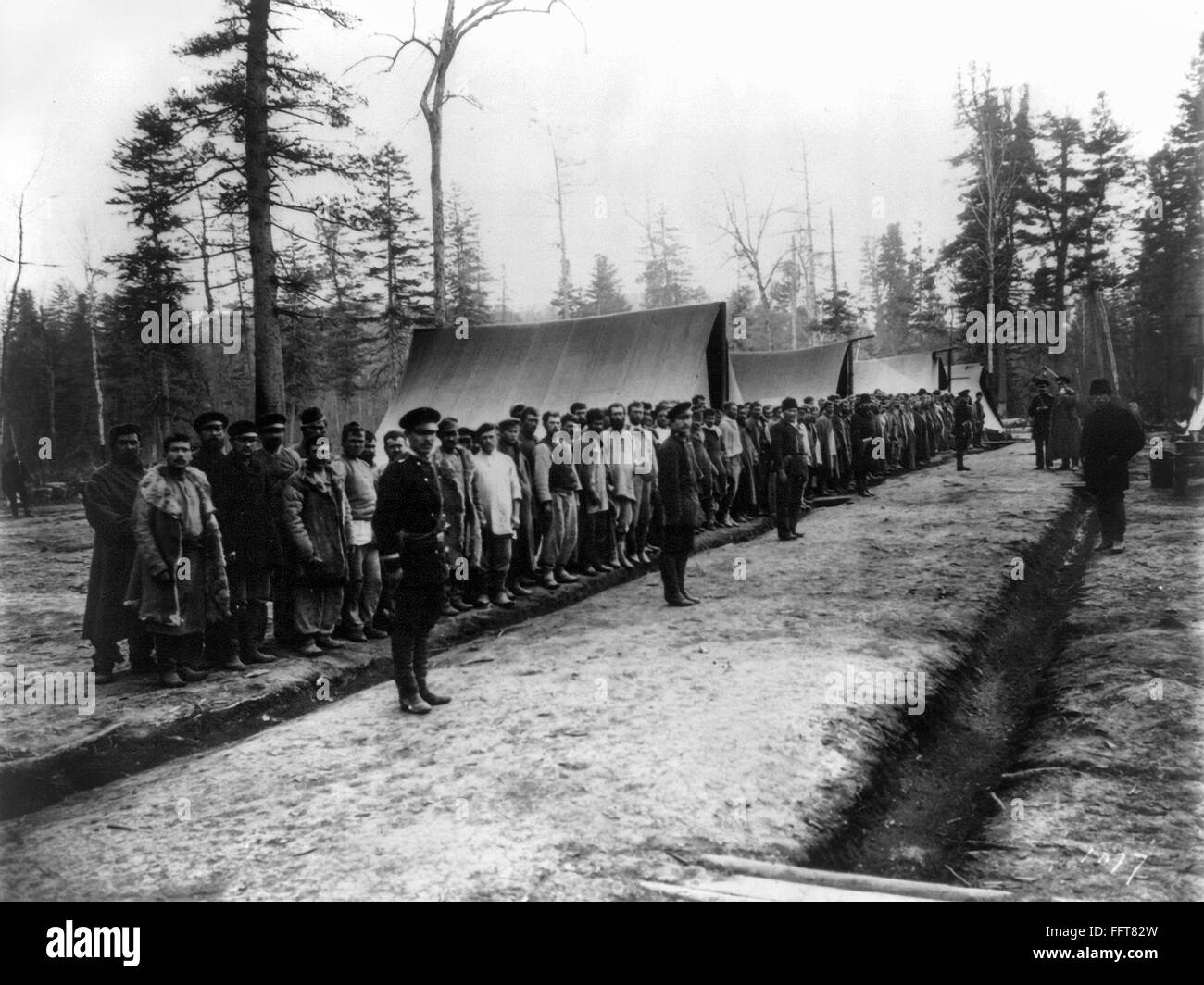 RUSSIA: FORCED LABOR, 1895. /nRussian convict railroad workers in the ...
