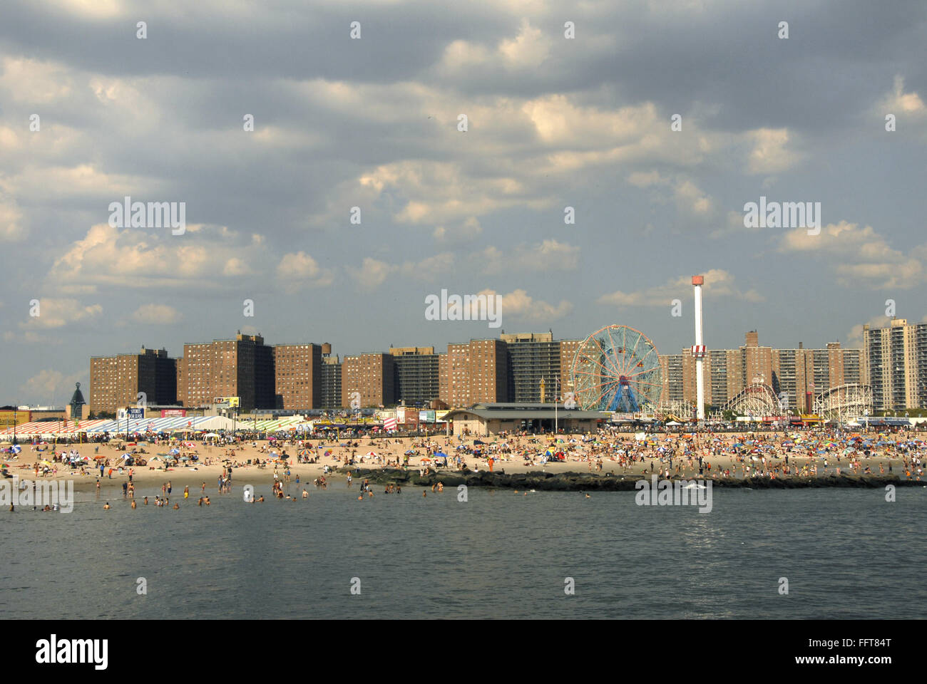 CONEY ISLAND: BEACH. /nView of the beach, boardwalk and amusement park ...