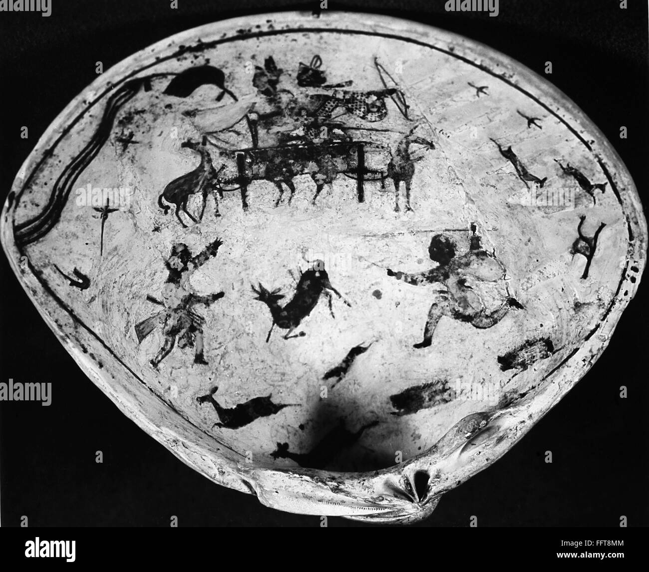 CHINA: PAINTED SHELL. /nChinese painted shell depicting a hunting scene ...