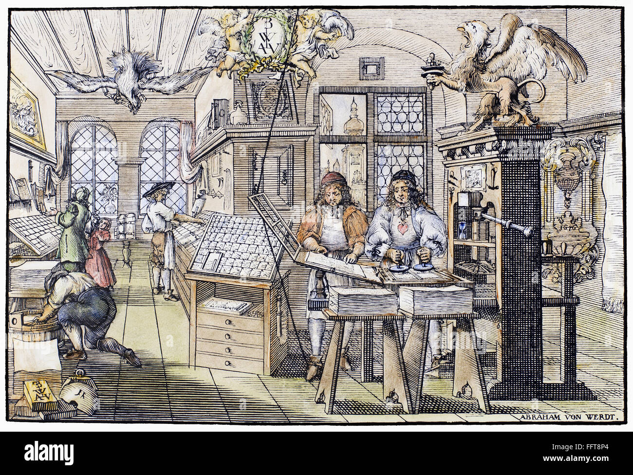 PRINTING OFFICE. /nInterior of a printing office. Dutch woodcut by ...