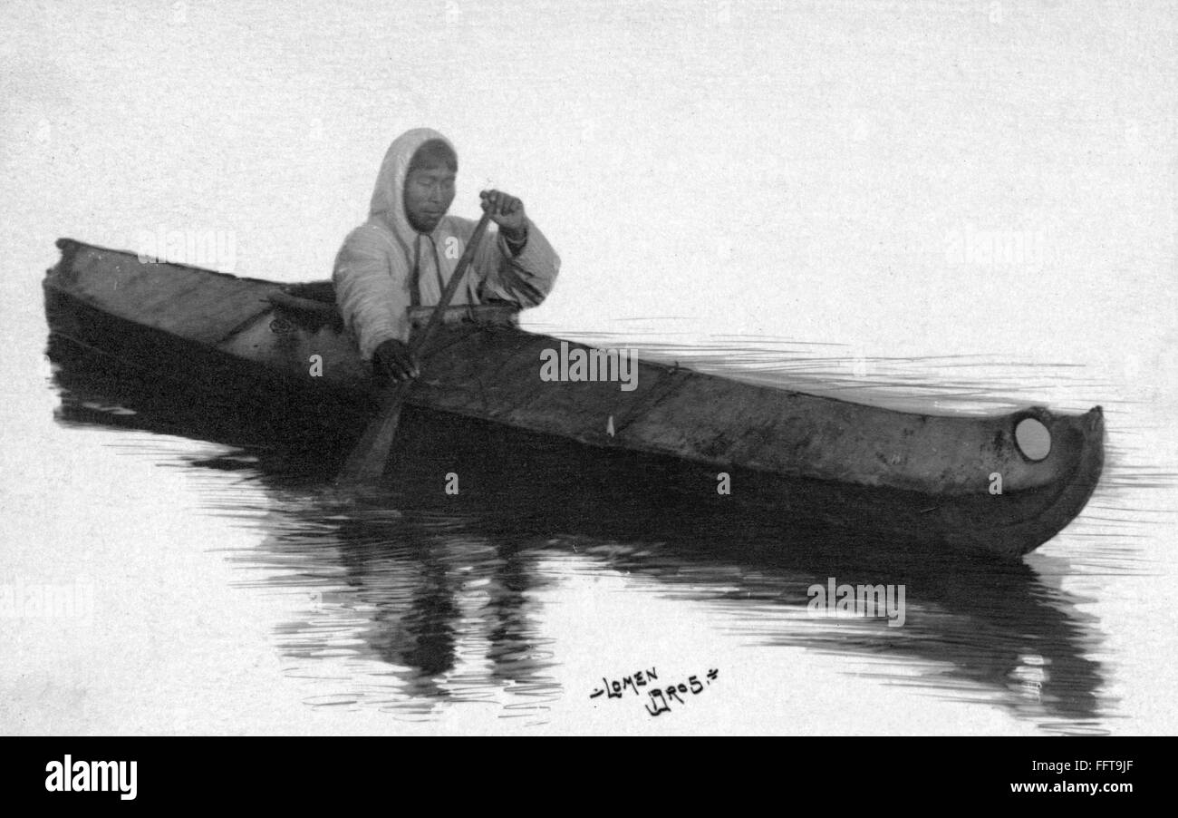 ALASKA: ESKIMO KAYAKING. /nAm Eskimo man kayaking in Nome, Alaska ...