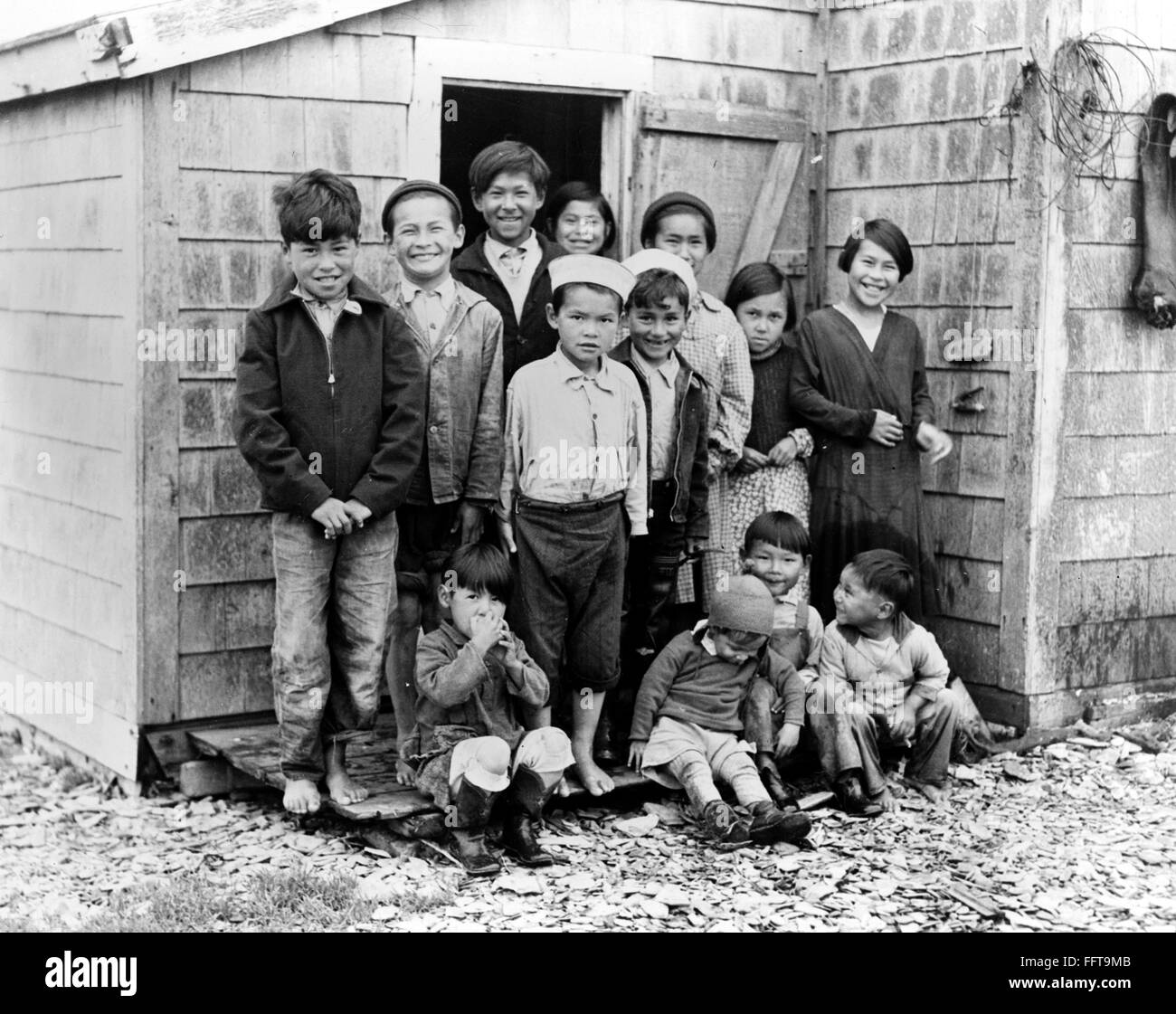 ALASKA: ALEUTIAN ISLANDS. /nA group of Aleutian children posing in ...