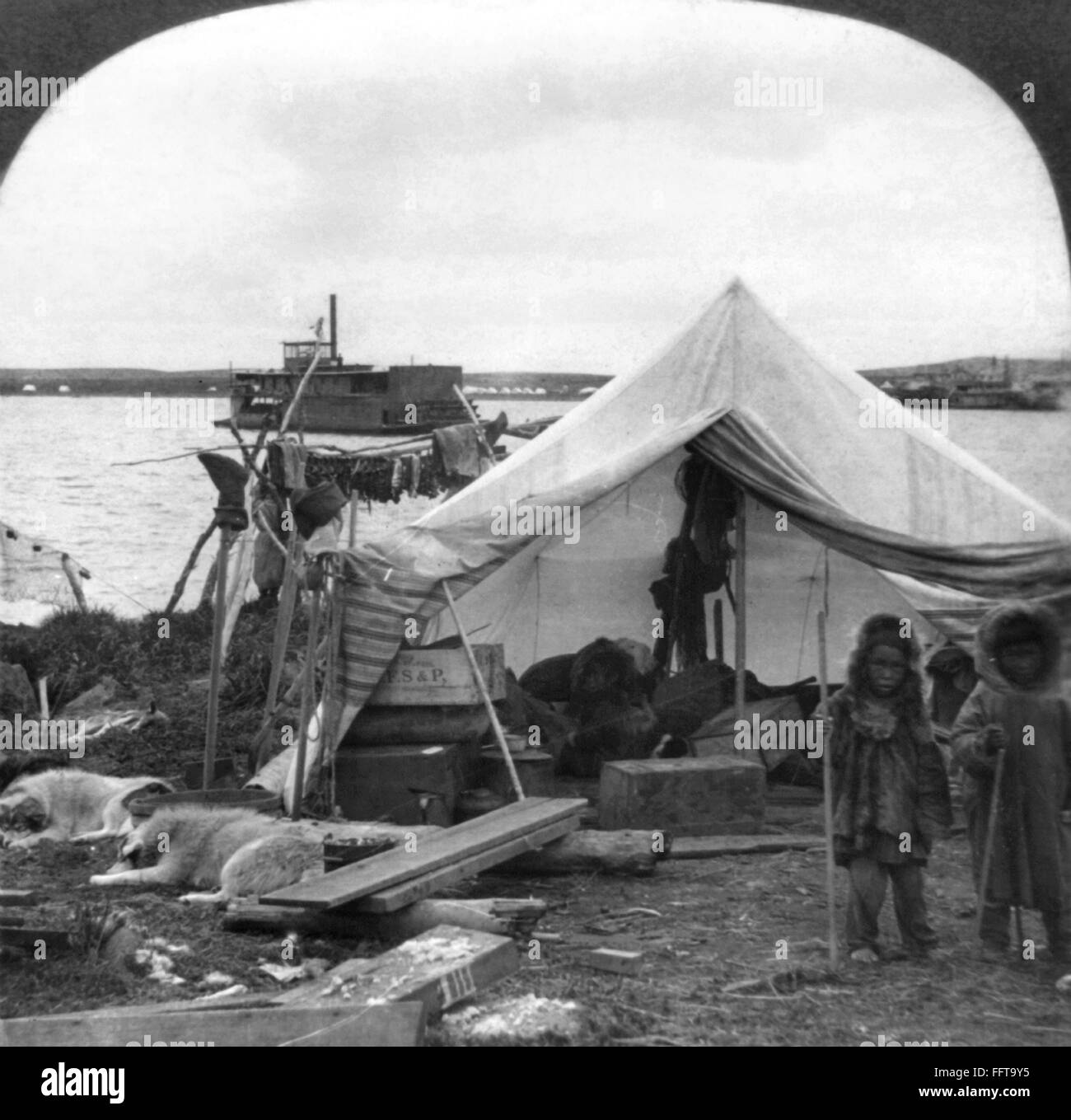 ALASKA: ESKIMO CAMP, c1905. /nA Malamut Indian camp on the Yukon in ...