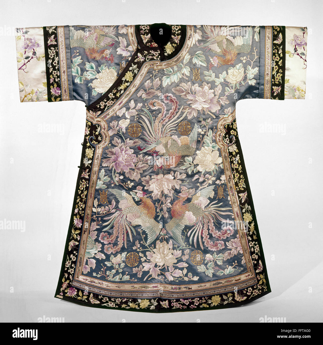 CHINA: PHOENIX ROBE. /nEmbroidered satin robe with phoenix and floral ...