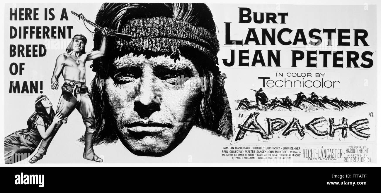 FILM: APACHE, 1954. /nPoster for 'Apache' starring Burt Lancaster ...