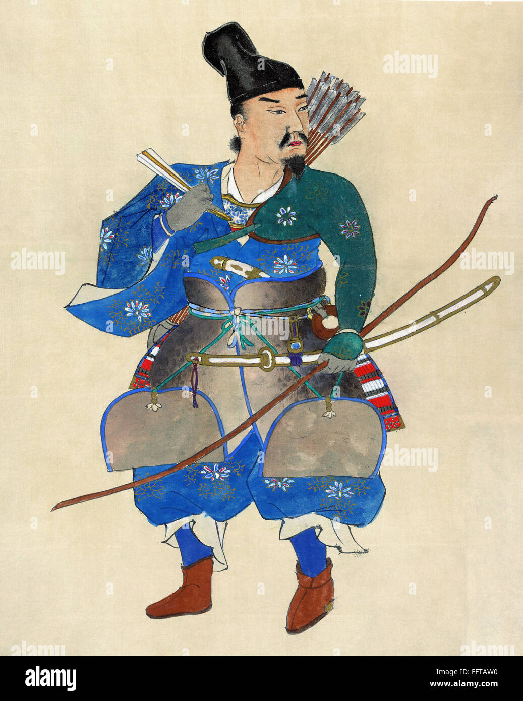 JAPAN: ARCHERY./nA samurai wearing a uniform with padded armor, a sword ...