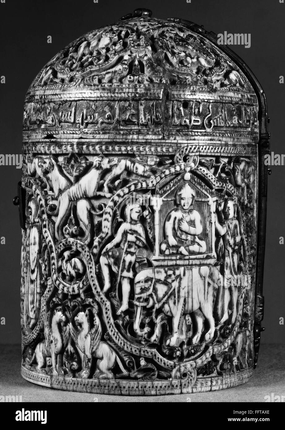 SPAIN: BOX, 10th CENTURY. /nCarved ivory box with a 'qadi,' or Muslim ...