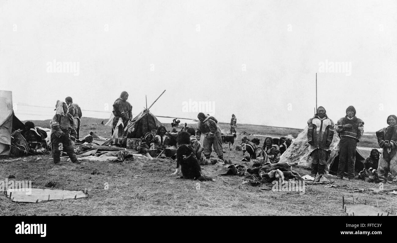 CANADA: ESKIMO CAMP. /nAn Eskimo camp of skin tents at the mouth of the ...