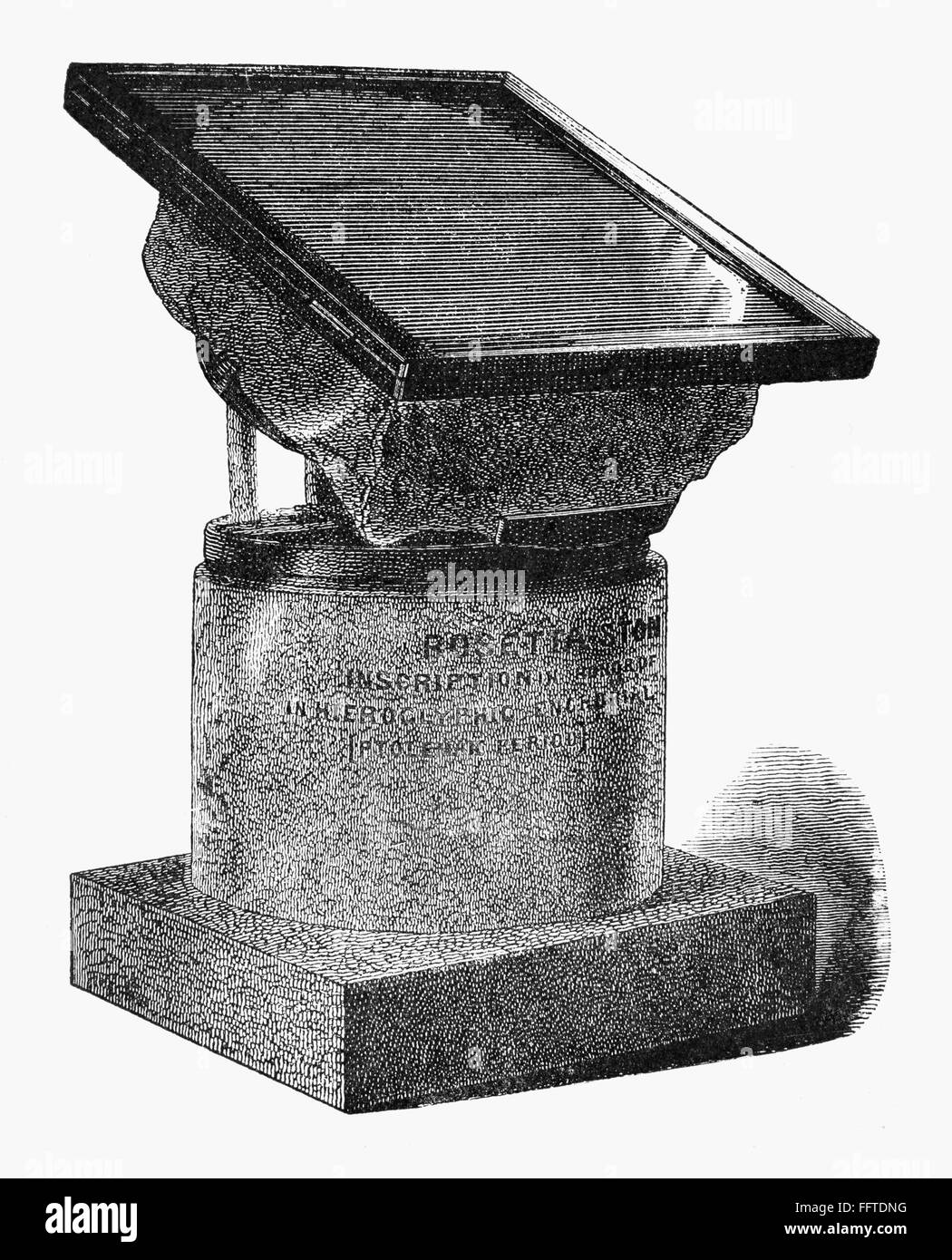 EGYPT: ROSETTA STONE. /nDisplay table for the Rosetta Stone, inscribed ...