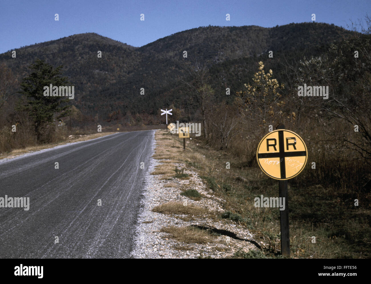 RAILROAD CROSSING, c1940. /nRailroad crossing along the Skyline Drive ...