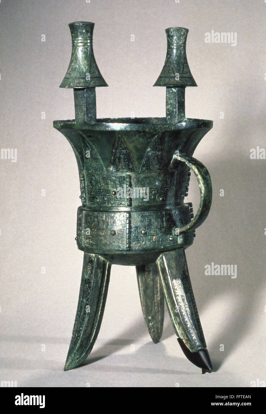CHINA: BRONZE VESSEL. /nBronze 'jia' wine vessel. Shang Dynasty, 2nd ...