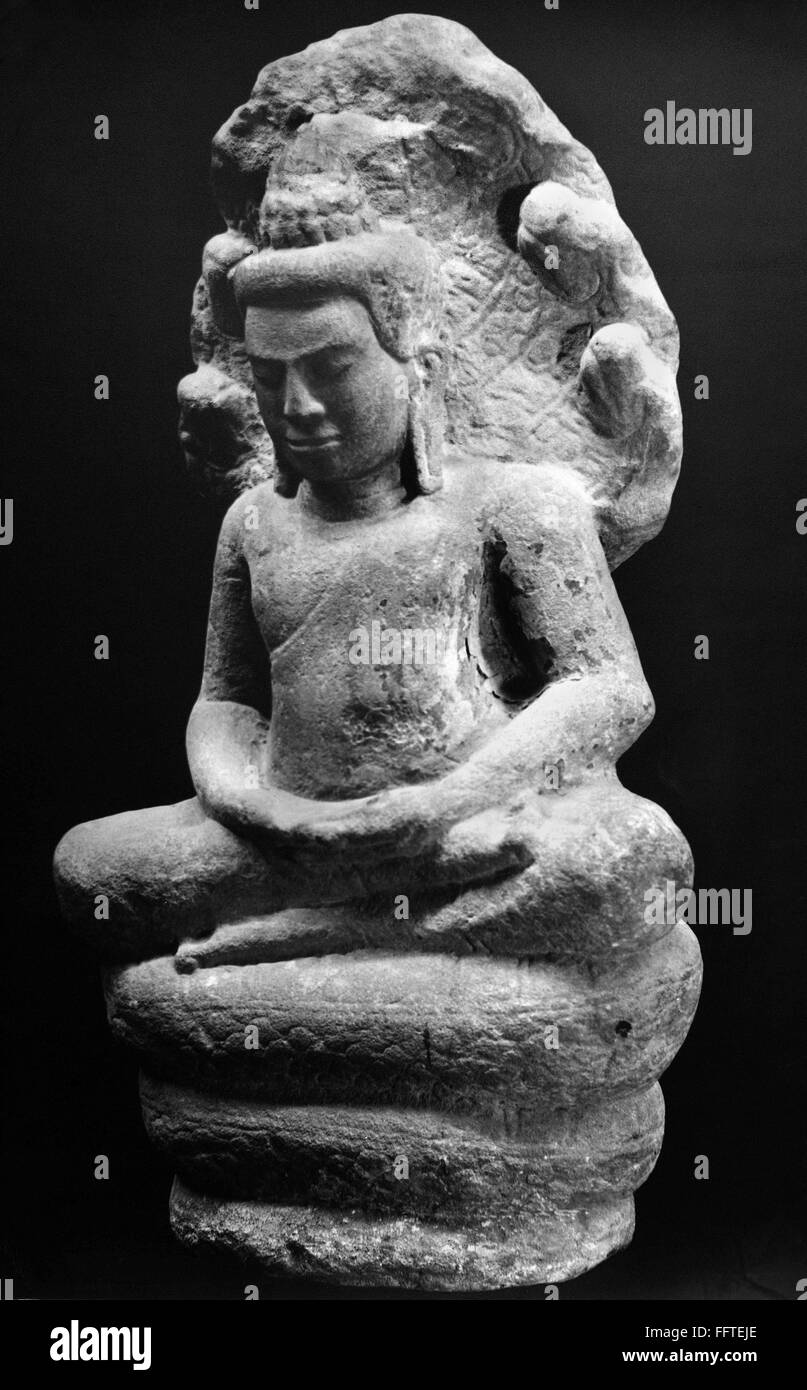 BUDDHA ON NAGA. /nBuddha seated on the coils of the Naga, the multi ...