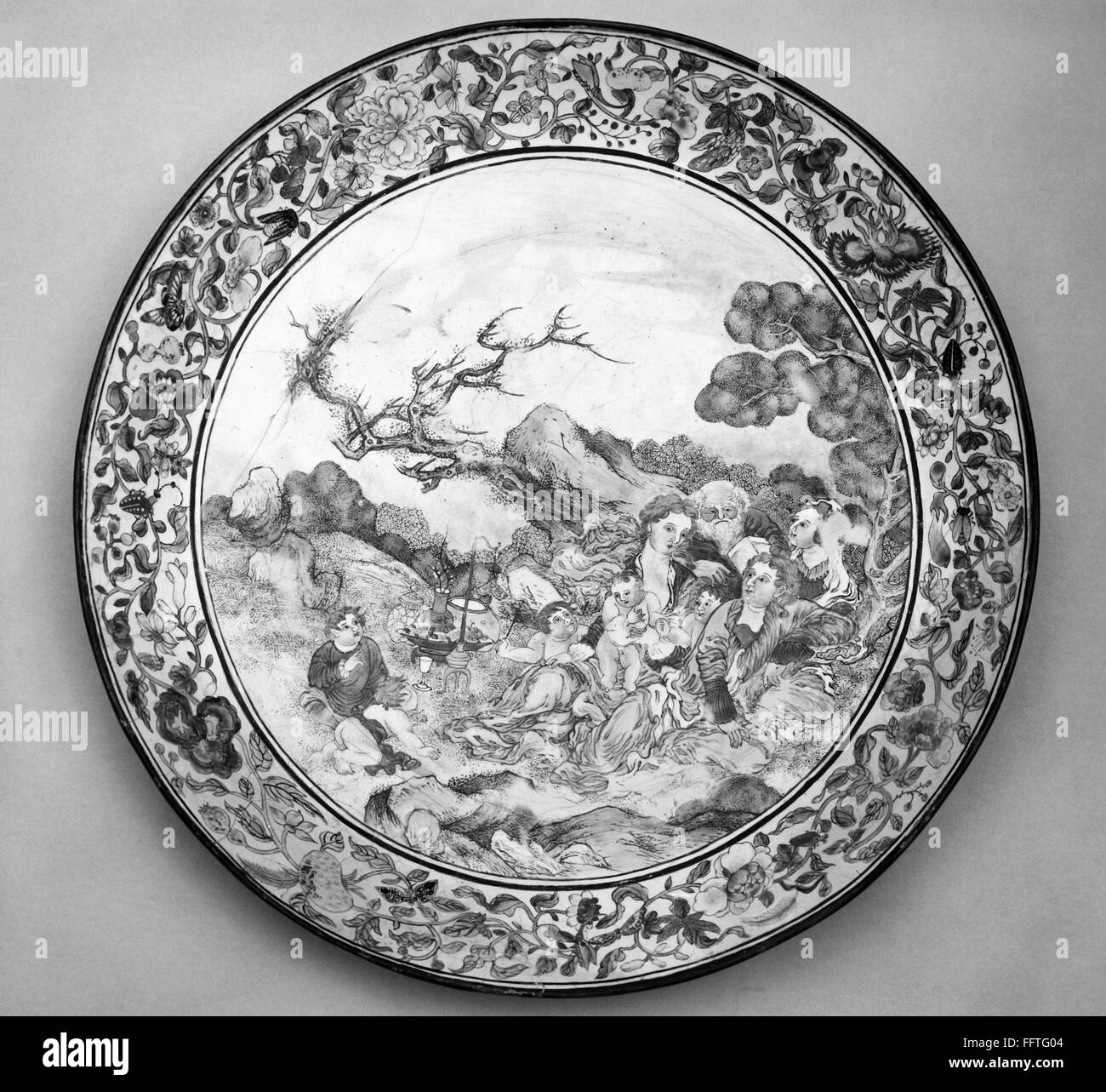 CHINA: PORCELAIN PLATE. /nPorcelain plate decorated with European ...