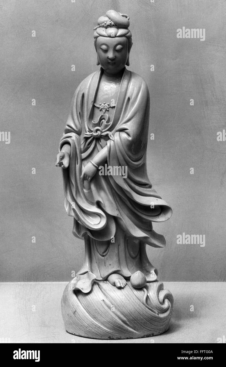 CHINA: BODHISATTVA. /nGlazed white porcelain figure of the bodhisattva ...