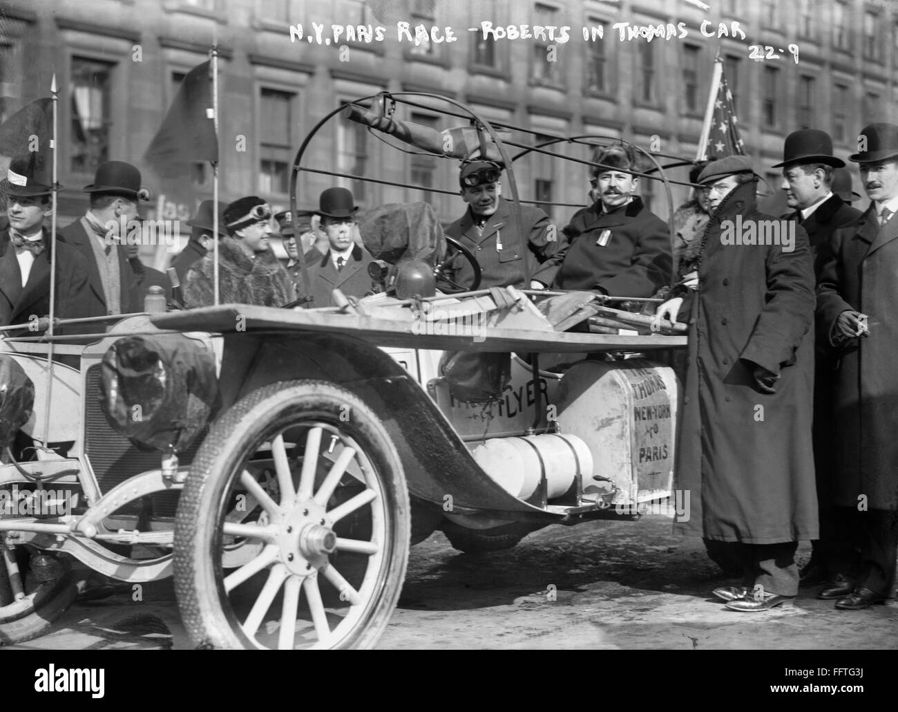 AUTOMOBILE RACE, 1908. /nGeorge Schuster (in car, left) and Montague ...