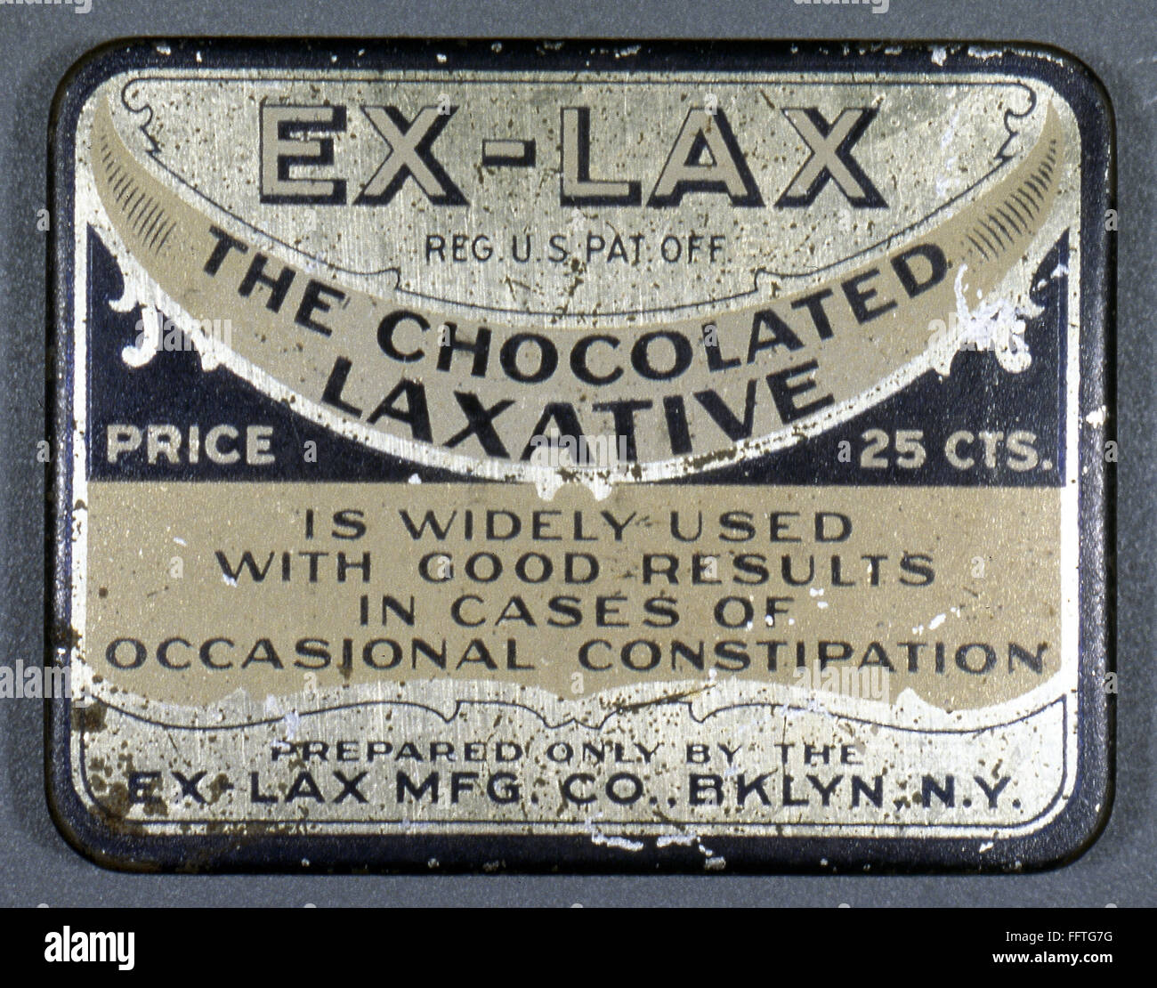 EX-LAX CONTAINER. /nTin for Ex-Lax chocolate flavored laxatives, c1920 ...