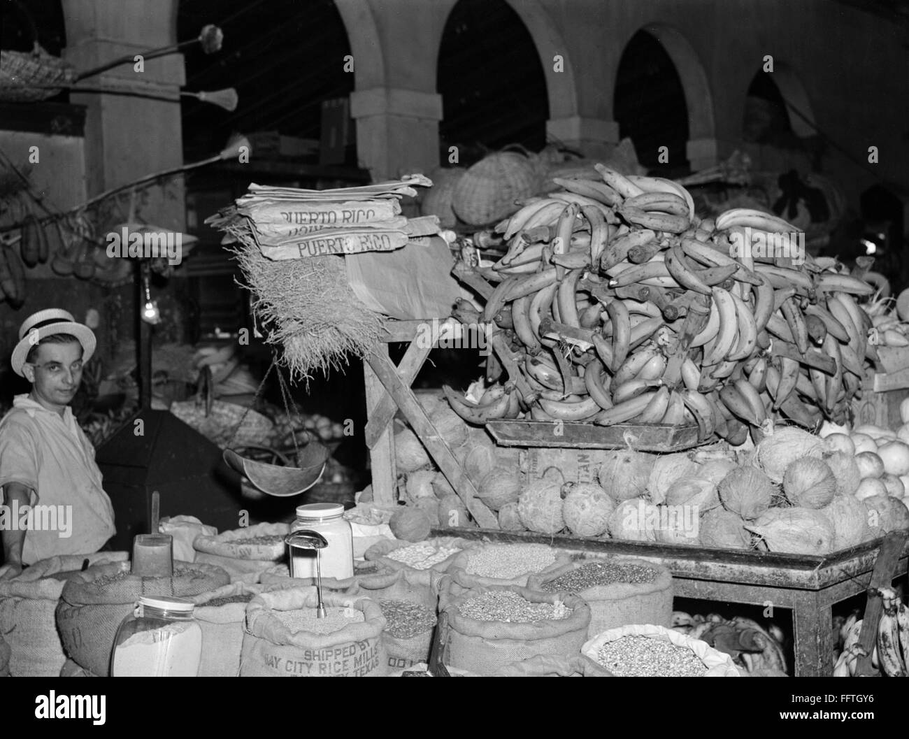 PUERTO RICO: MARKET, 1942. /nBananas, coconuts, rice, beans and other ...
