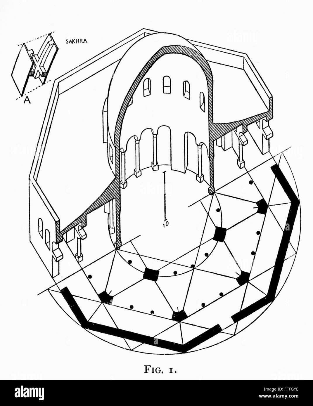 DOME OF THE ROCK. /nCross section and floor plan of the cupola in the ...