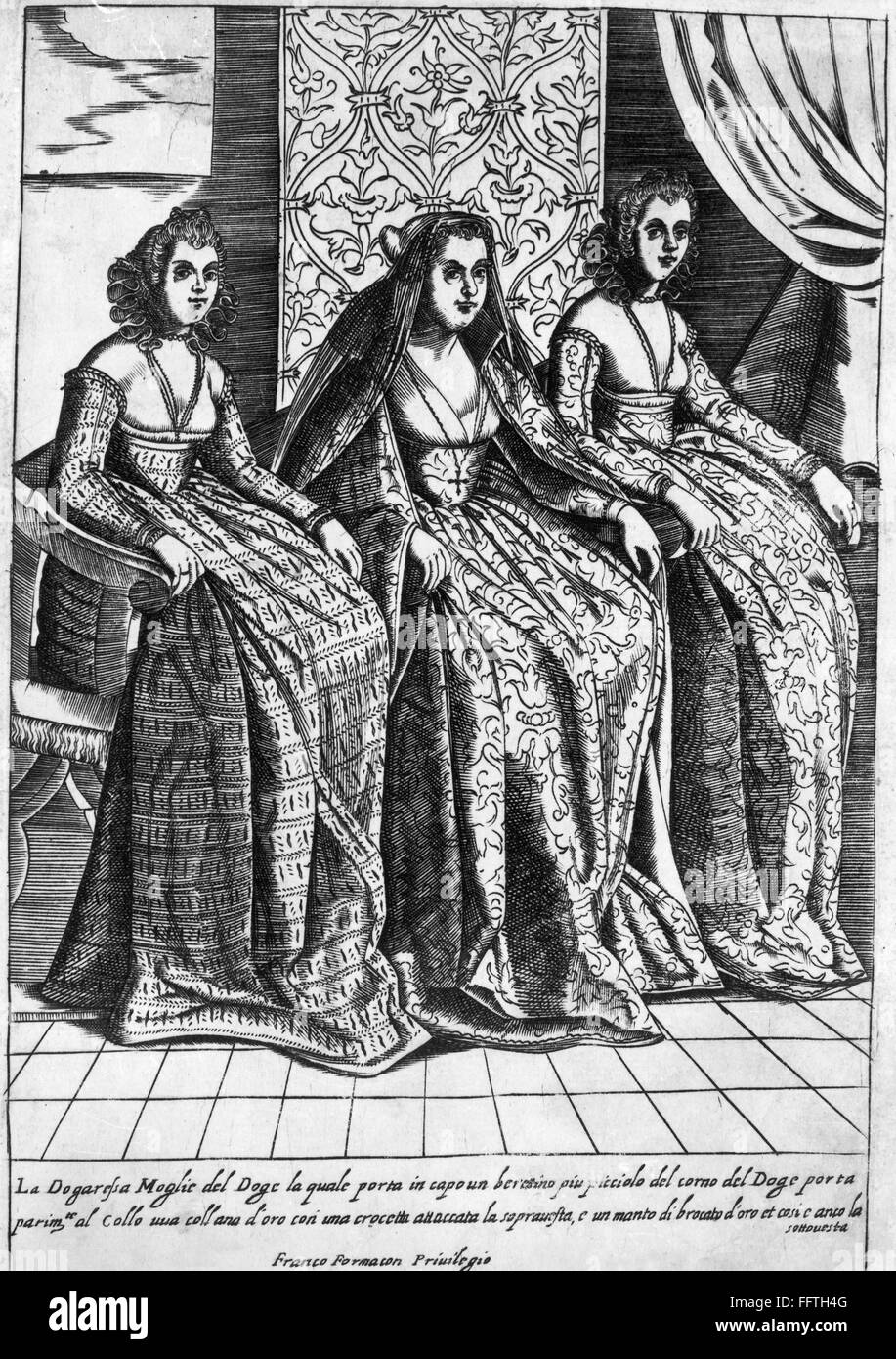 VENETIAN WOMEN, c1600. /nVenetian women. Line engraving from Giacomo ...