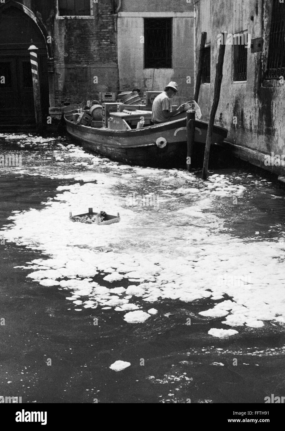 VENICE: POLLUTED CANAL, 1969. /nCanal in Venice, Italy, polluted with ...