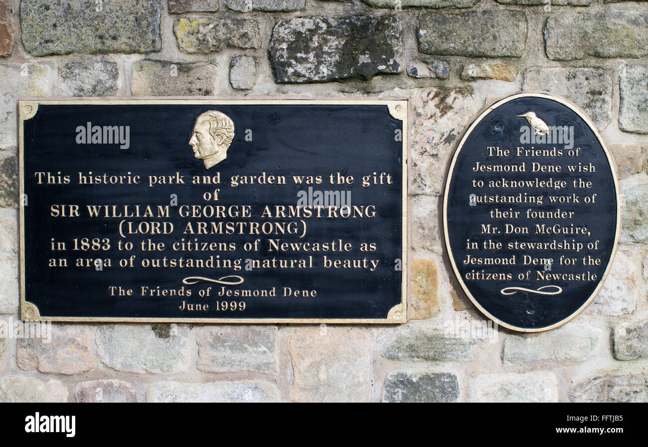 Plaques in Jesmond Dene commemorating Lord Armstrong, Newcastle upon ...