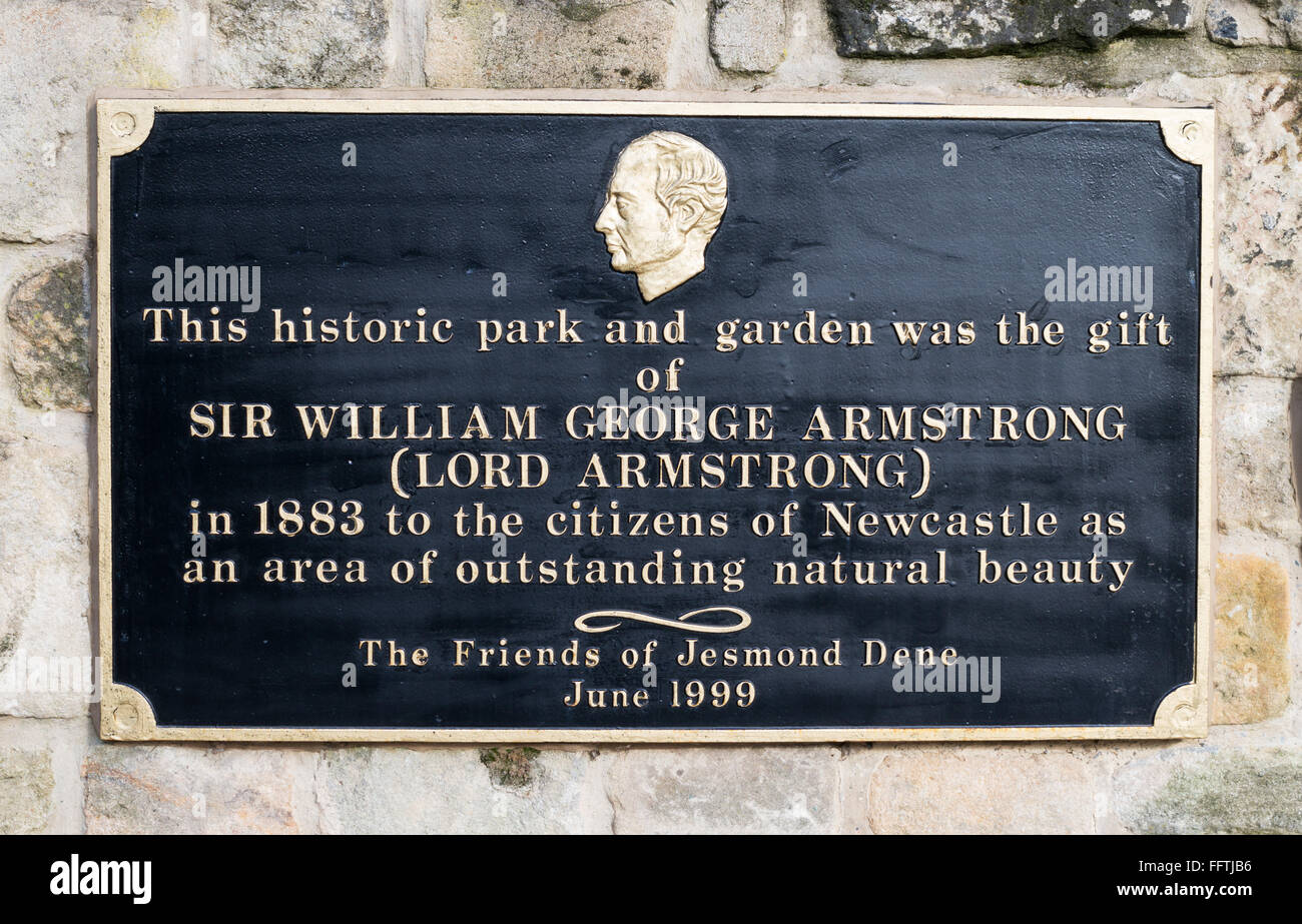 Plaque in Jesmond Dene commemorating Lord Armstrong, Newcastle upon ...