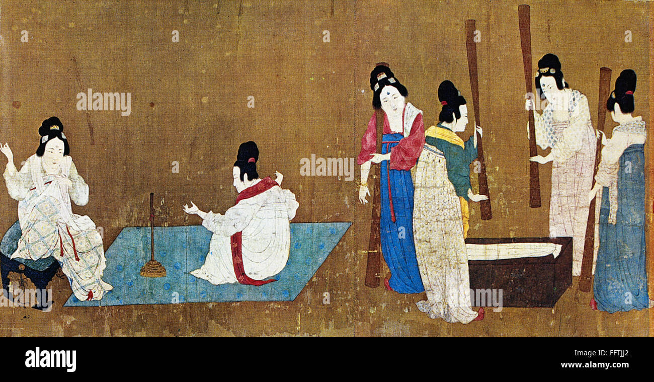 CHINA: SILK MANUFACTURE. /nWomen drawing out silk threads (left) and ...