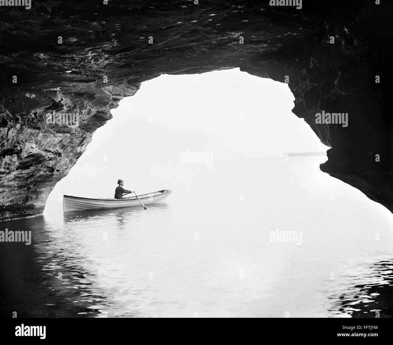 POINTE AUX BARQUES, c1895. /nLake Huron from inside a cave in Pointe ...