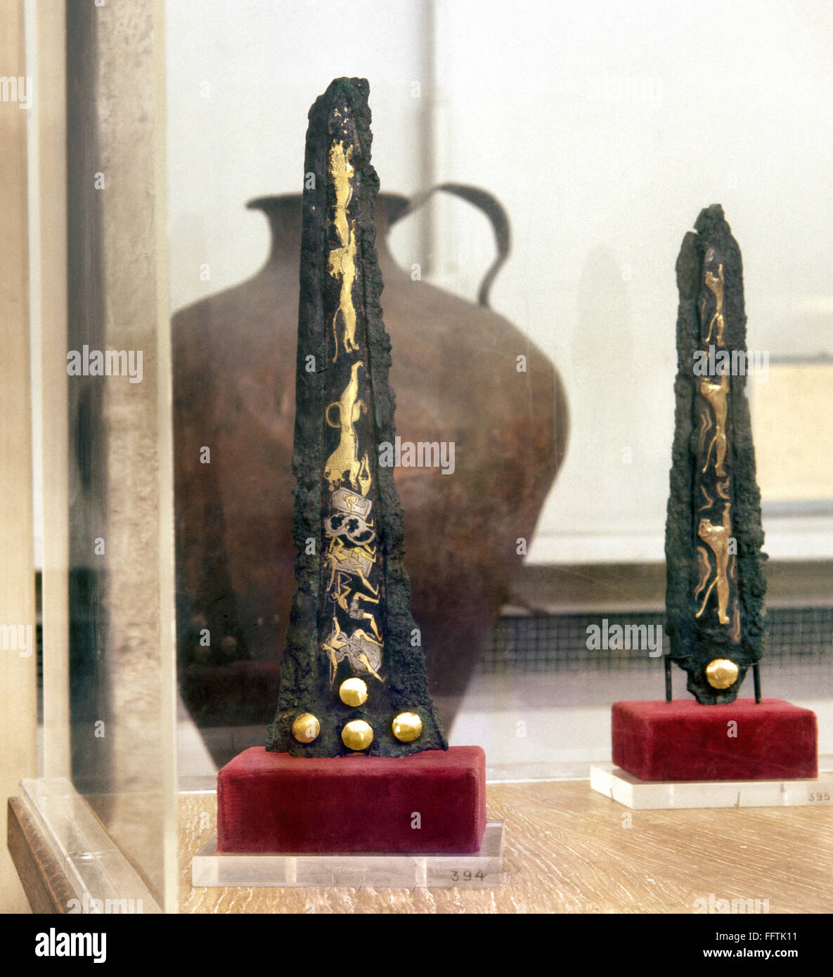 MYCENAEAN DAGGER. /nBronze dagger with inlaid decoration of gold ...