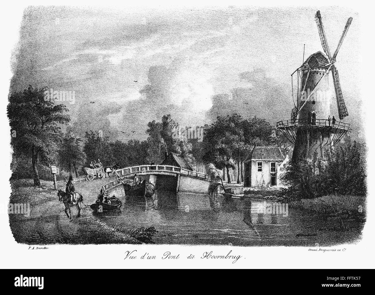 NETHERLANDS: WINDMILL. /nThe windmill and bridge over the canal at ...