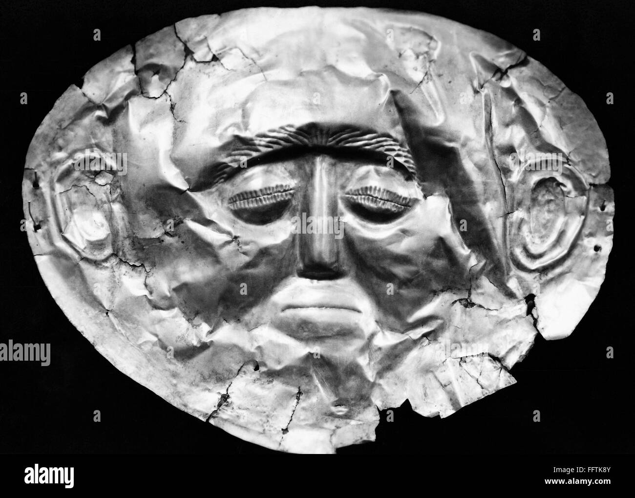 MYCENAEAN FUNERAL MASK. /nGold funeral mask from Mycenae, Greece, c1500 ...