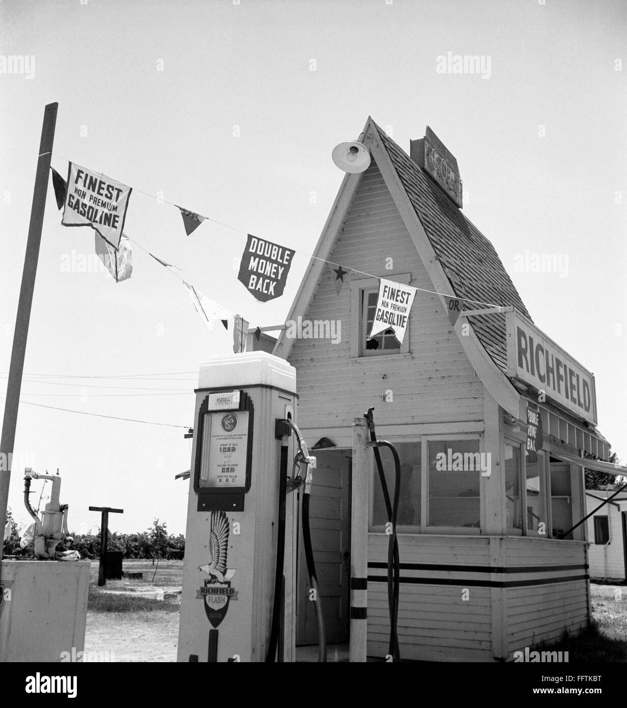 SERVICE STATION, 1939. /nA roadside service station between Tulare and ...