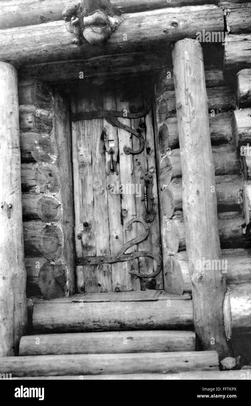 ALASKA: LOG CABIN. /nThe door of The Log Cabin Club in Nome, Alaska ...