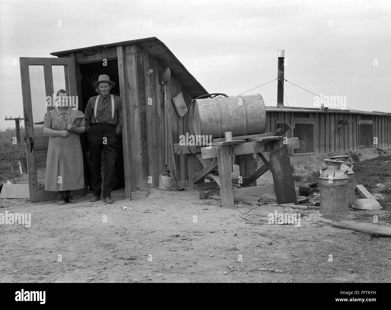 DUGOUT HOME, 1939. /nA farm couple from drought stricken Oklahoma ...