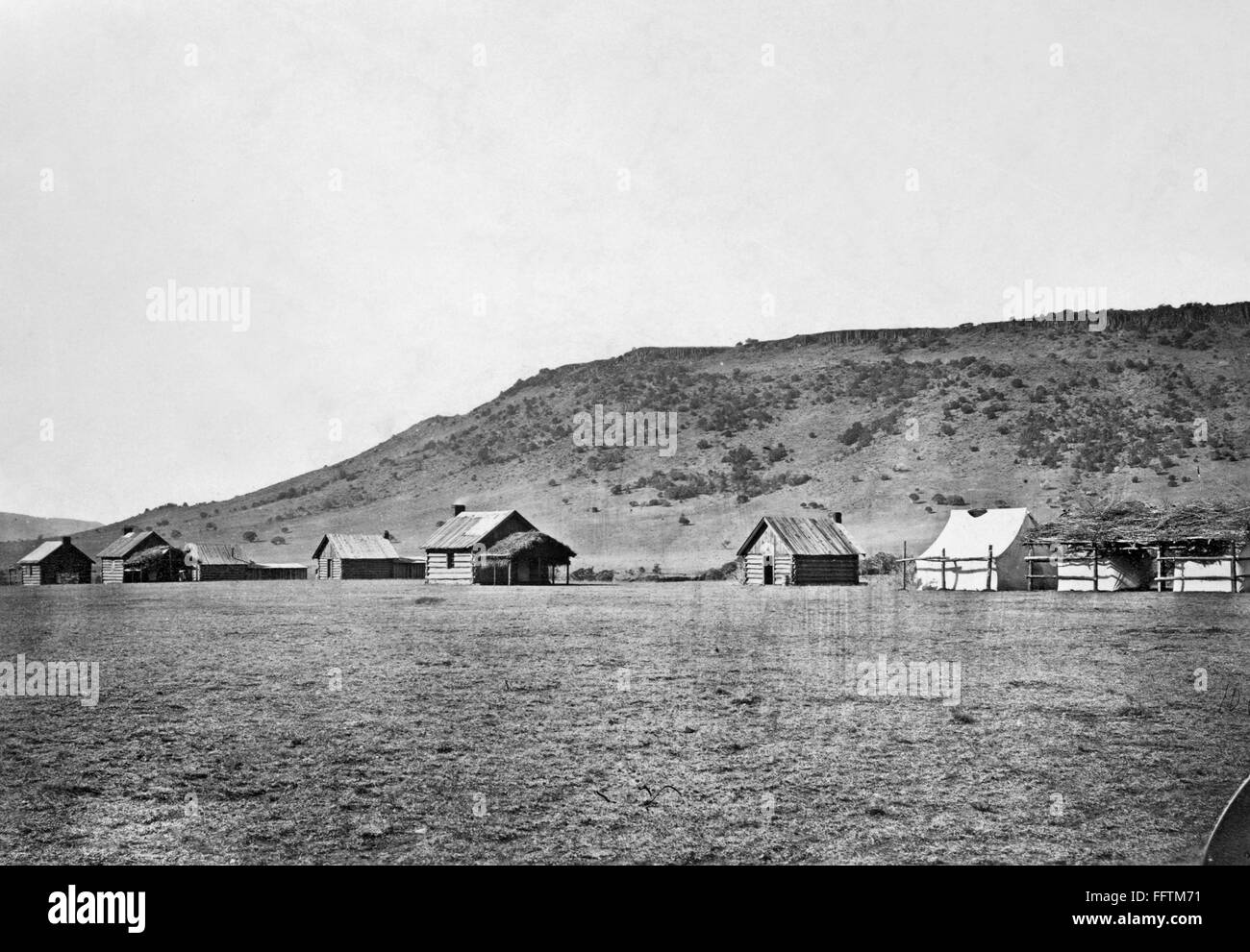 ARIZONA: LOG CABINS, 1871. /nThe officers' quarters at Camp Apache in ...