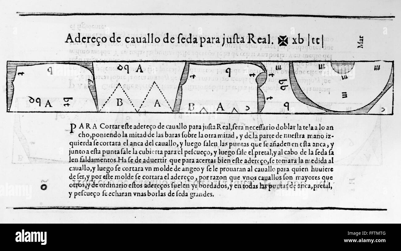 TAILOR'S PATTERN BOOK, 1589. /nLine engraving from Juan de Alcega's ...