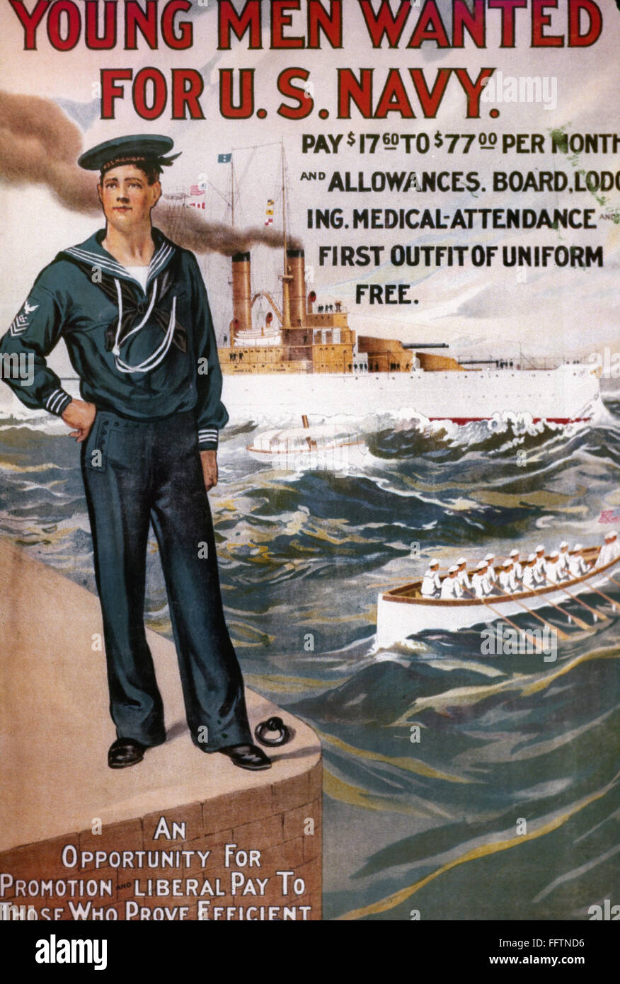 NAVY RECRUITING POSTER. /n'Young Men Wanted for U.S. Navy.' American ...