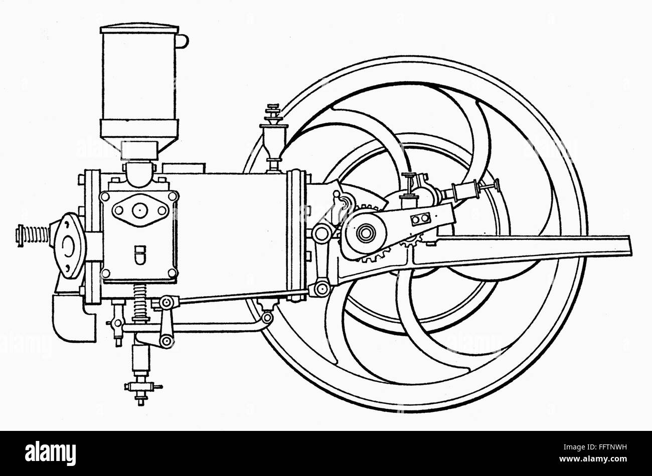 BENZ ENGINE, 1890s. /nKarl Benz's horizontal single-cylinder motor ...