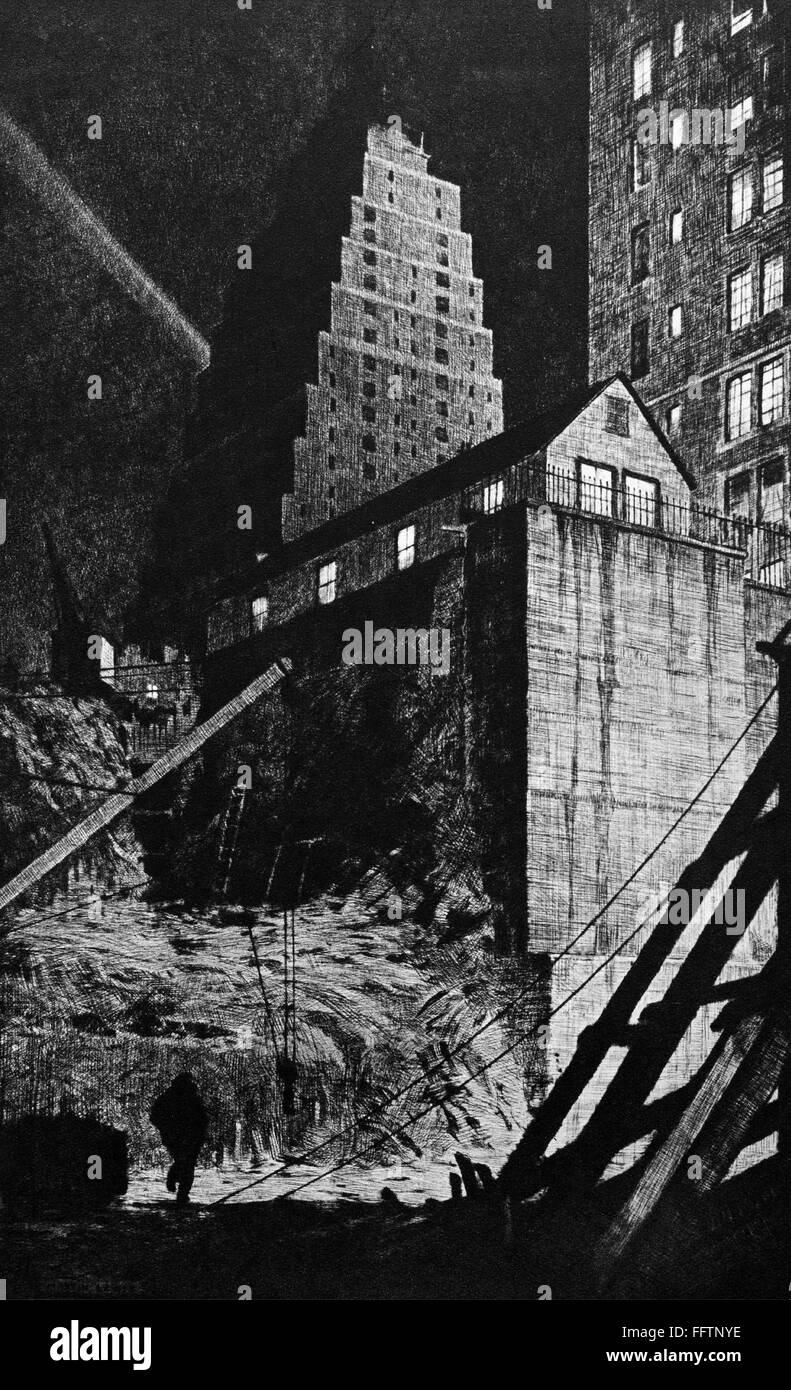 MARTIN LEWIS: NEW YORK. /nBuilding a Babylon. Etching by Martin Lewis ...